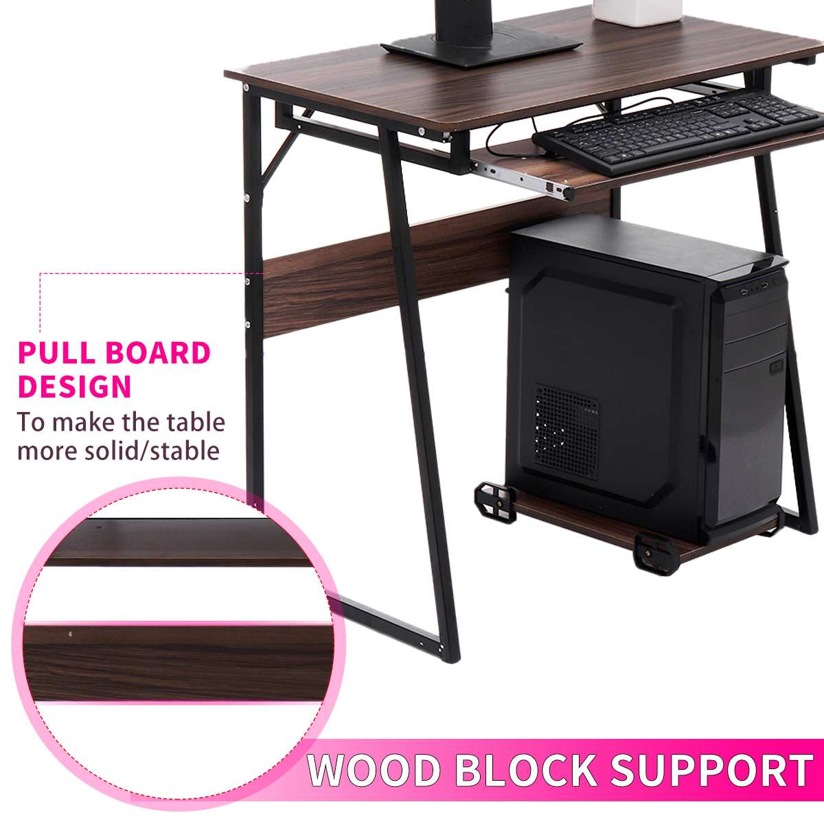 Industrial Style PC Computer Table Laptop Desk with Keyboard Bracket ...